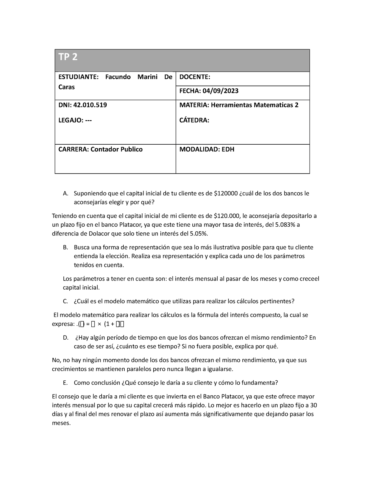 Tp2 Herramientas Matematicas 2 Tp 2 Estudiante Facundo Marini De