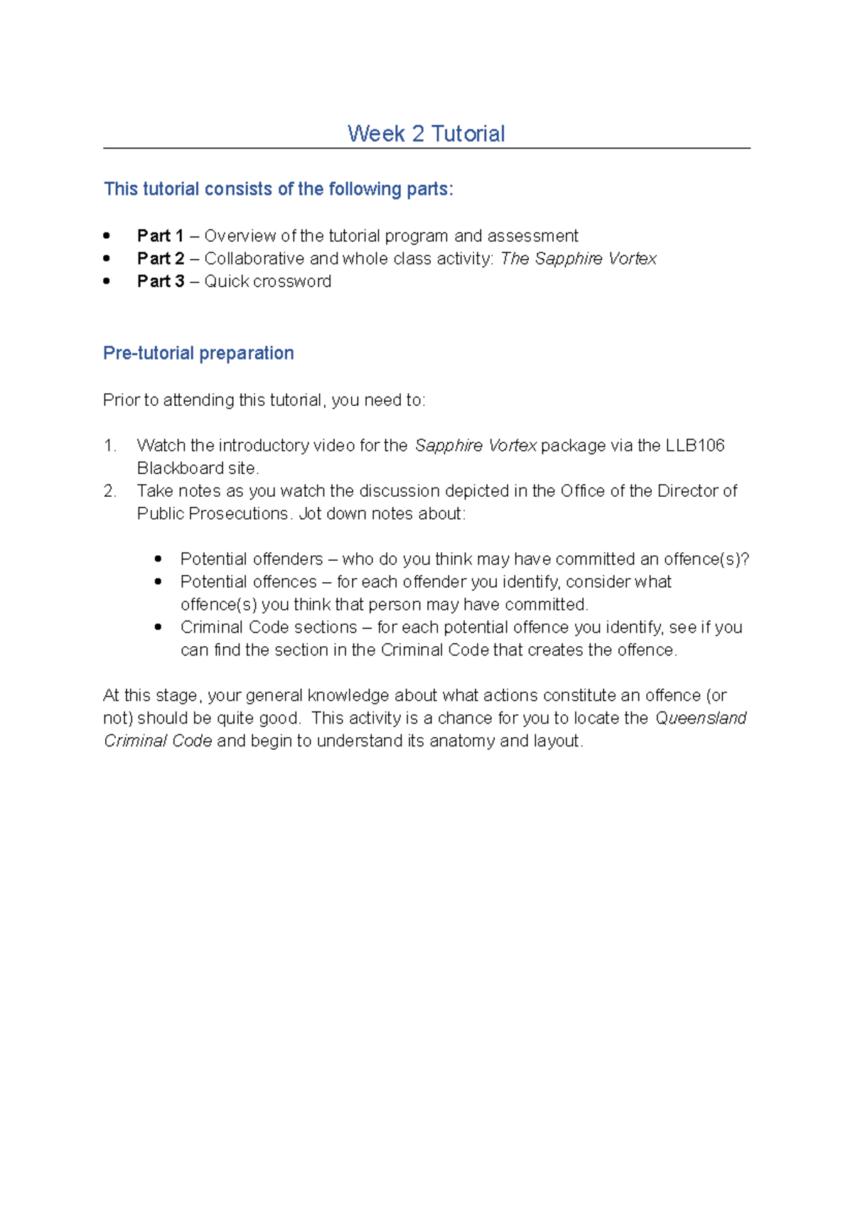 Llb106 Week 02 Tutorial Week 2 Tutorial This Tutorial Consists Of The