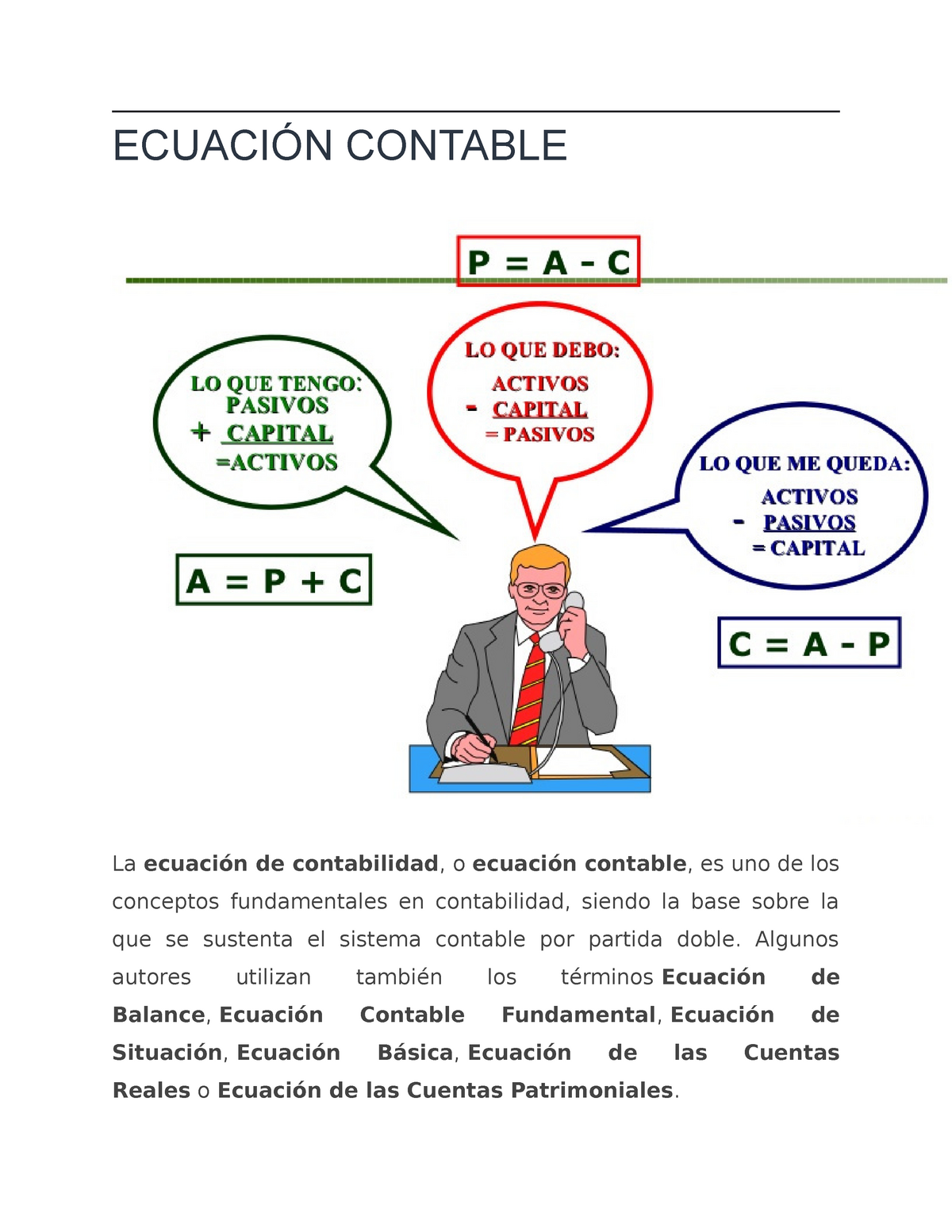 Ecuación Contable Resumen EcuaciÓn Contable La Ecuación De