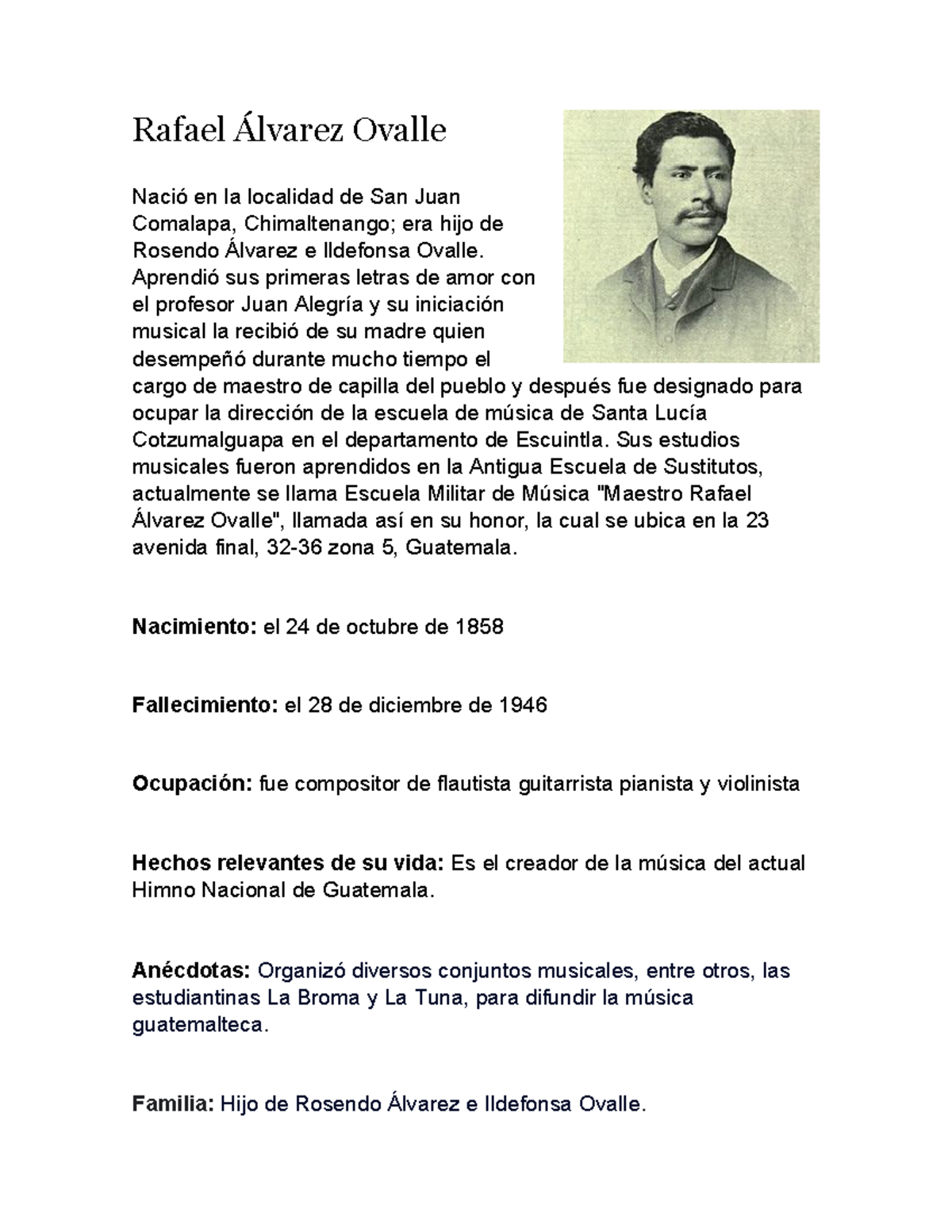 Biografias De Javier Rafael Álvarez Ovalle Nació En La Localidad De