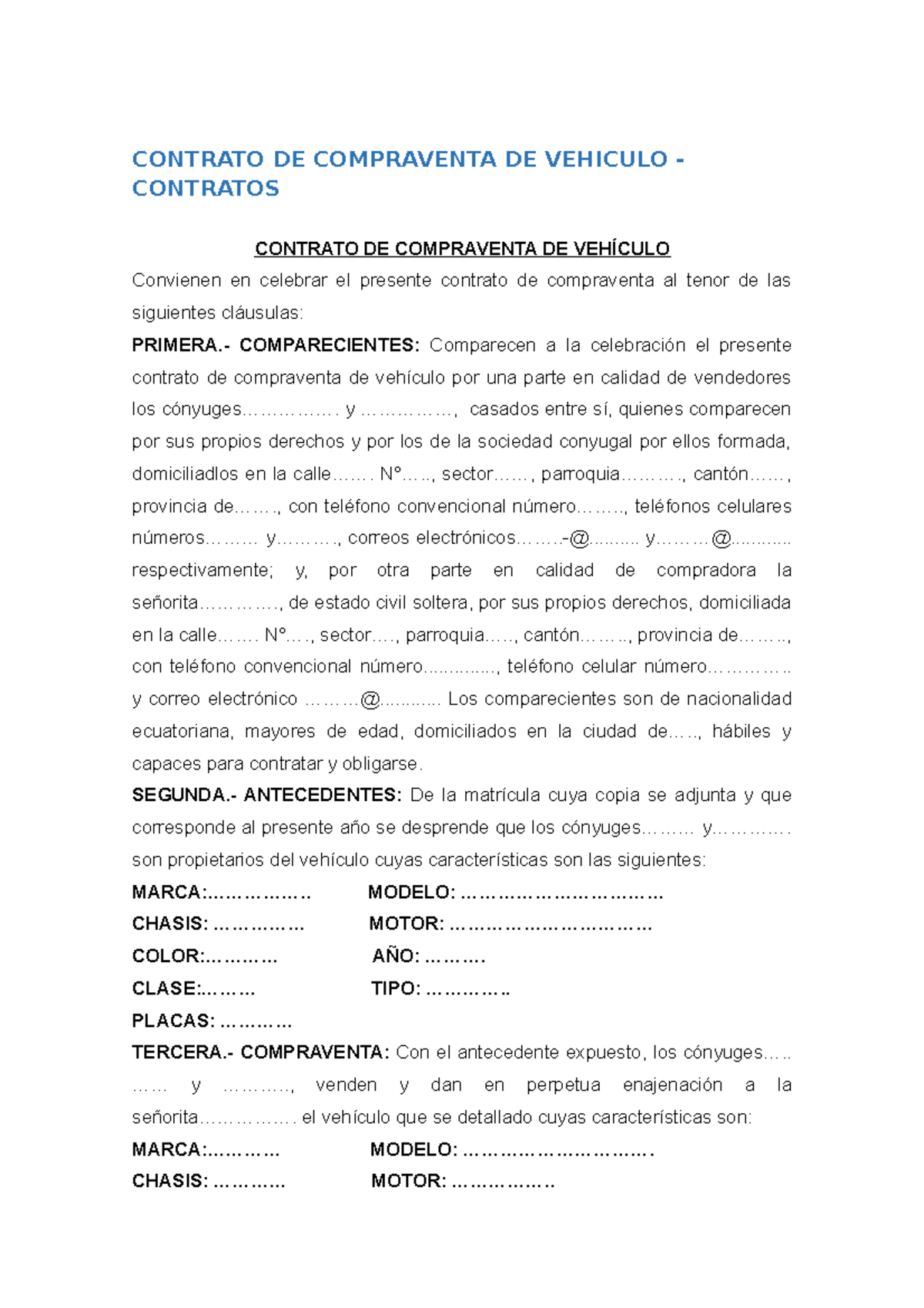 Contratode Compraventade Vehiculo Contrato De Compraventa De