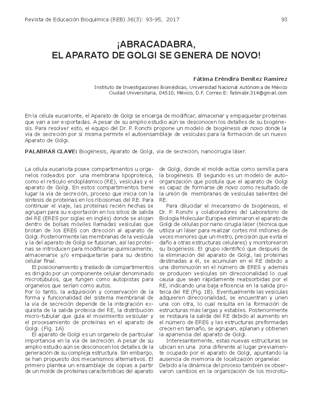 Articulo El Aparato De Golgi Revista De Educación Bioquímica Reb 36