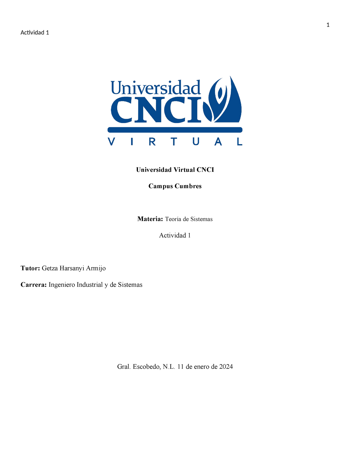 Teoria De Sistemas Actividad 1 Actividad 1 Universidad Virtual Cnci