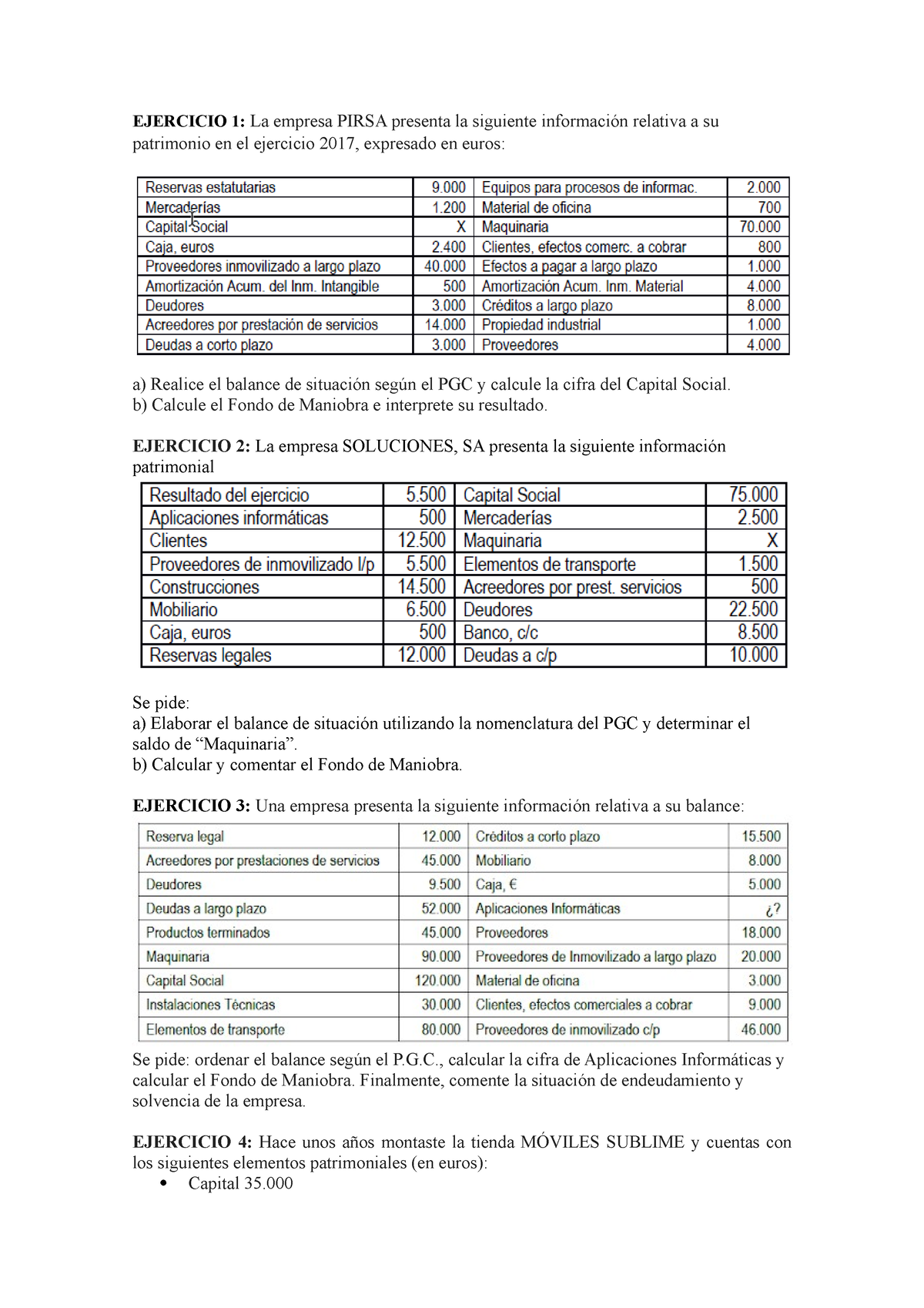 Ejercicios Balances éjercicios De Evau De Economia De La Empresa De