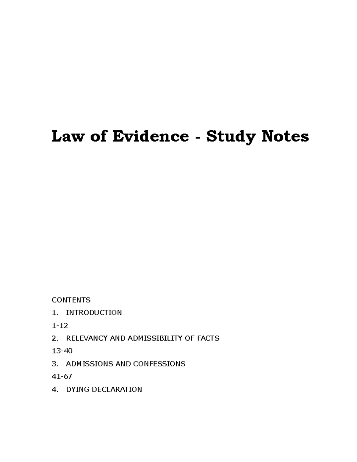 Law Of Evidence Notes Llb Pdf Contents 1 Introduction 1 2