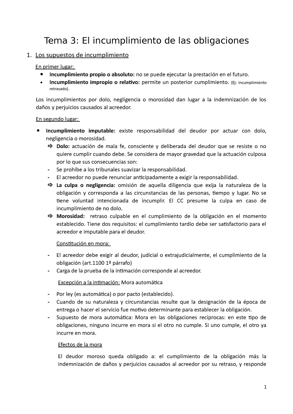 Tema 3 El Incumplimiento De Las Obligaciones Tema 3 El