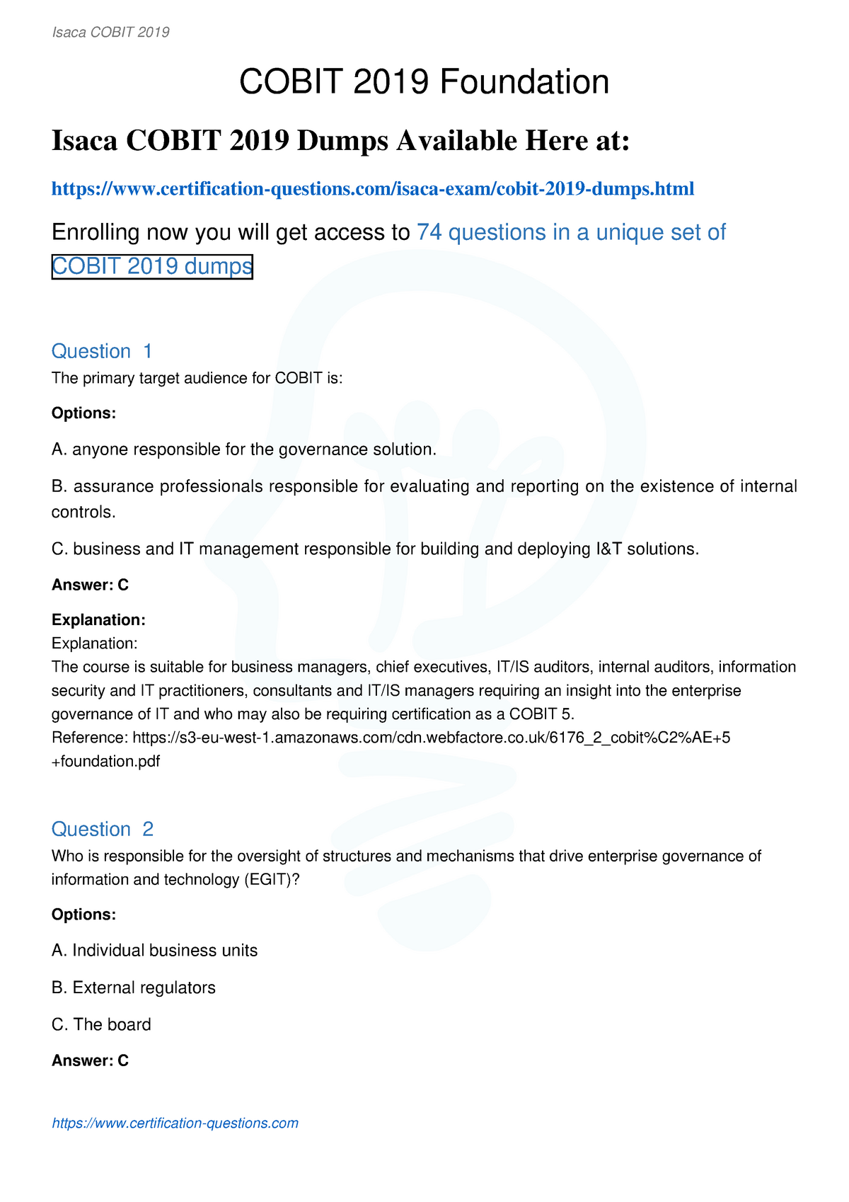 Cobit 2019 Pdf Exam Cobit 2019 Exam Cobit 2019 Foundation Isaca