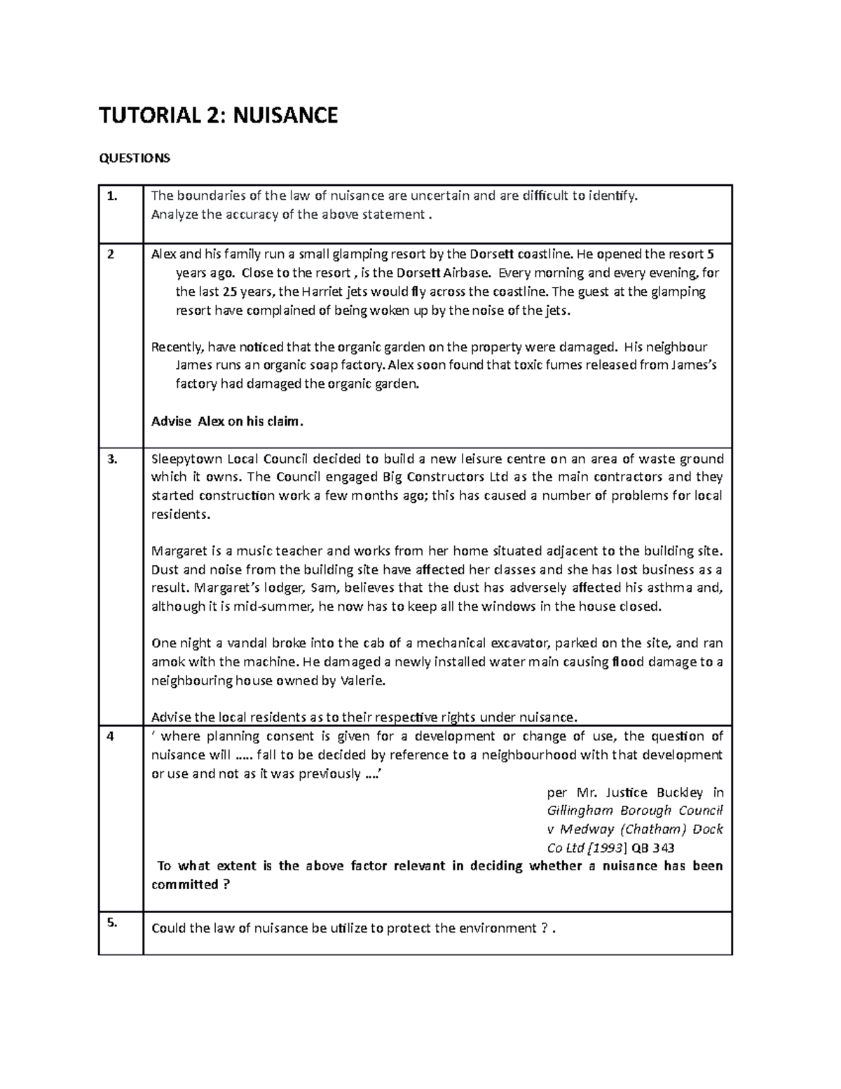 Tutorial 2 Updated For Law Of Tort Group List Tutorial 2 Nuisance