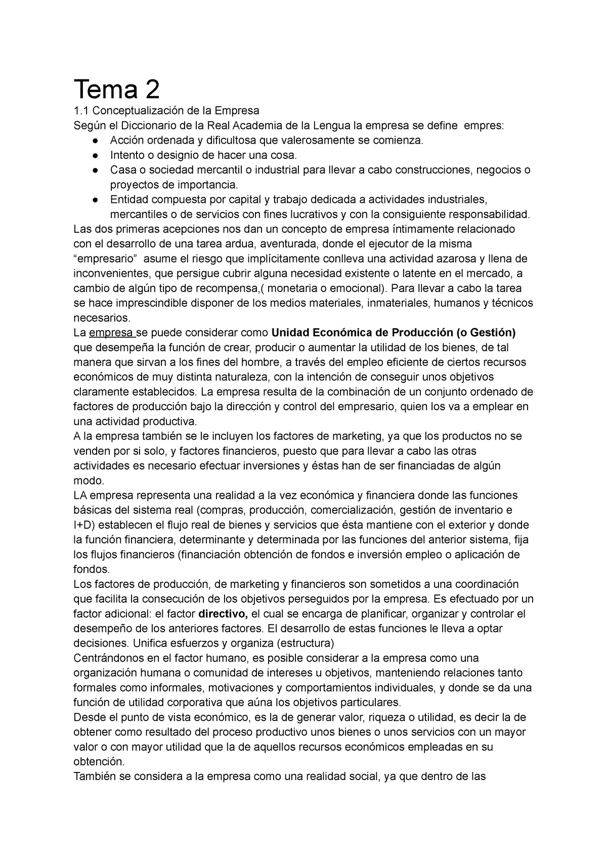 Tema 2 Fundamentos Tema 2 1 Conceptualización De La Empresa Según El