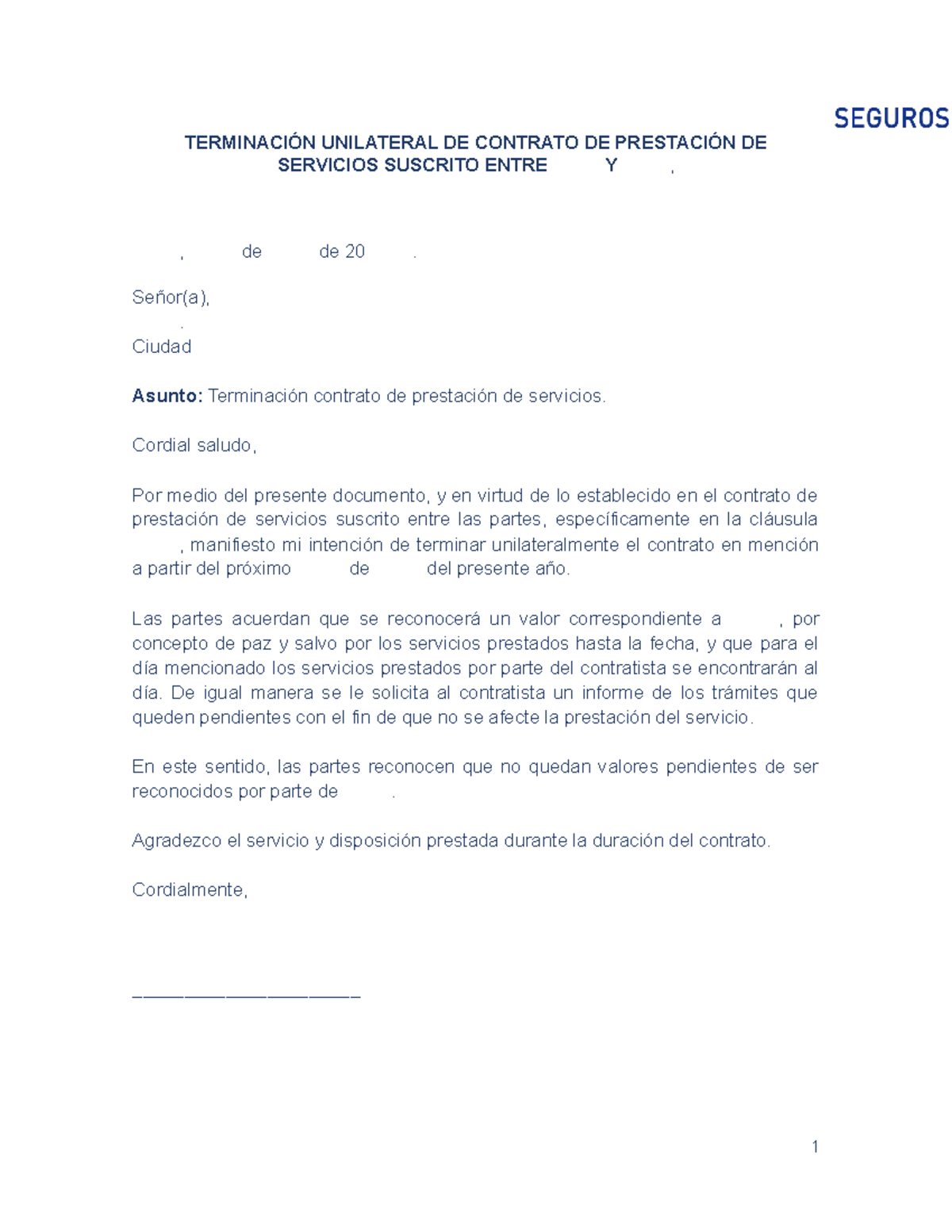 Ejemplo De Carta De Terminacion De Contrato De Arrendamiento Varios