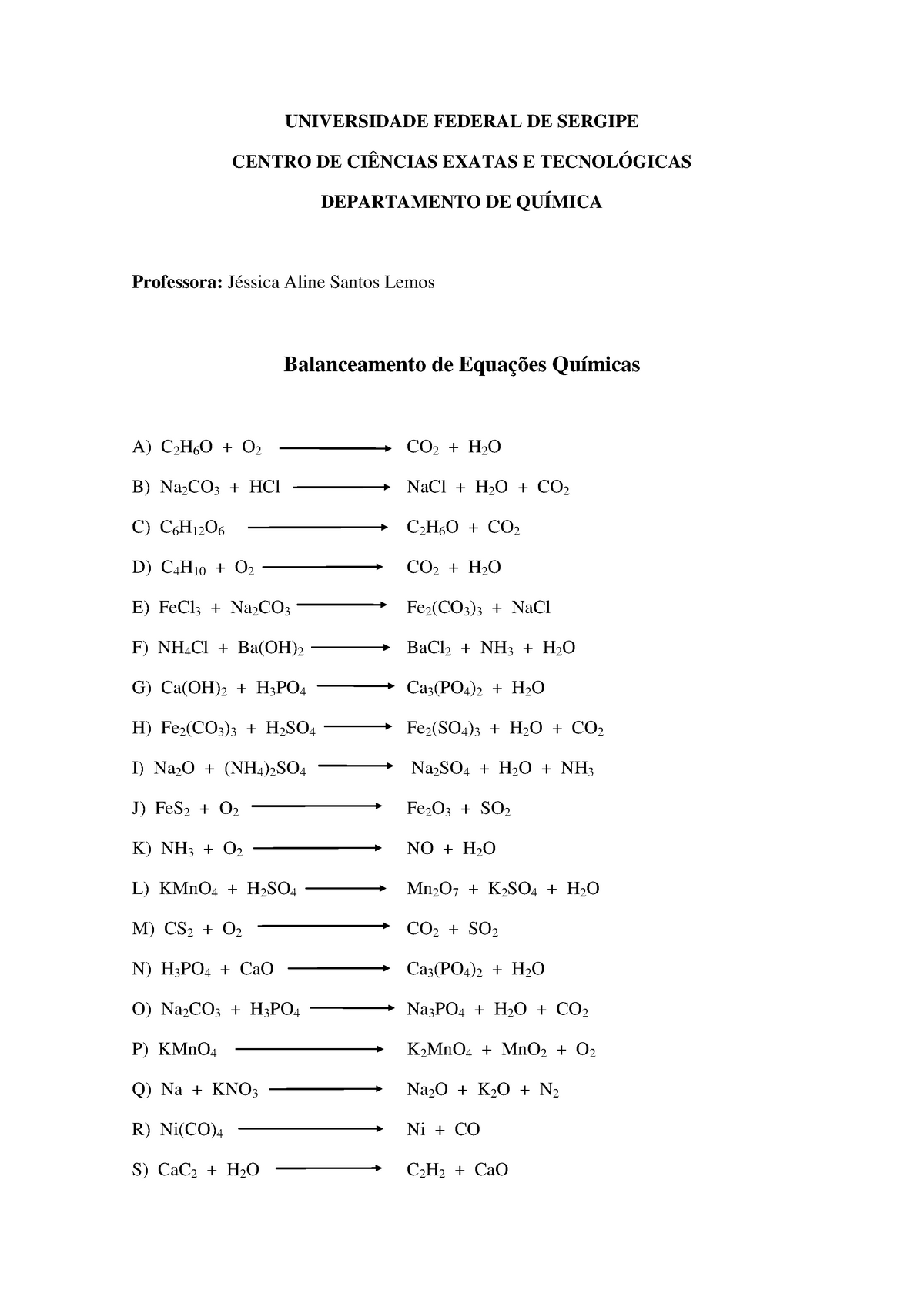 Lista De Exercícios Equilíbrio Químico Resolvidos