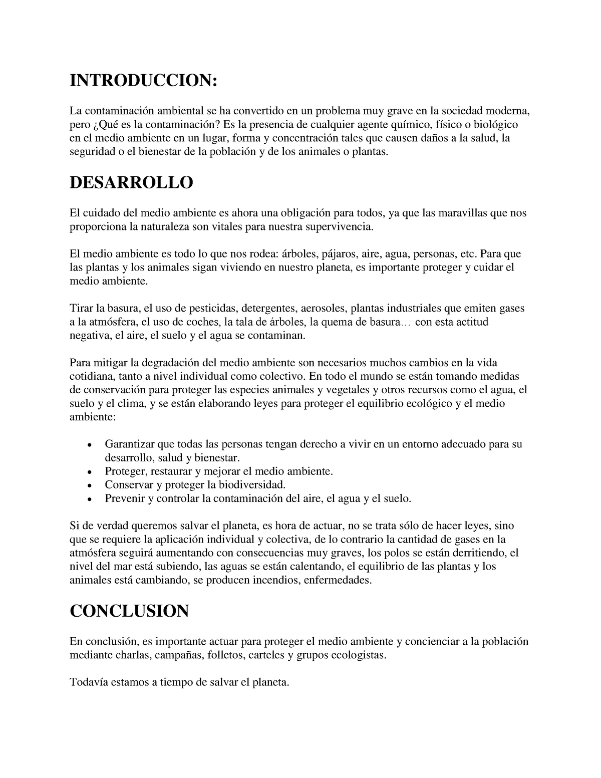 Ensayo Sobre El Cuidado Medio Ambiente Introduccion La Contaminación