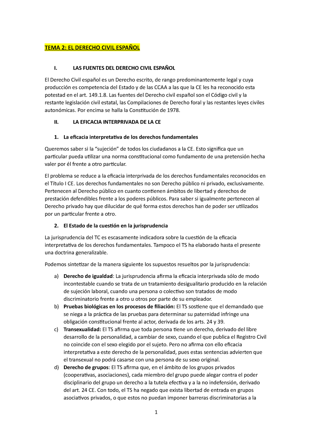 Tema 2 Civil 1 Tema 2 El Derecho Civil EspaÑol I Las Fuentes Del