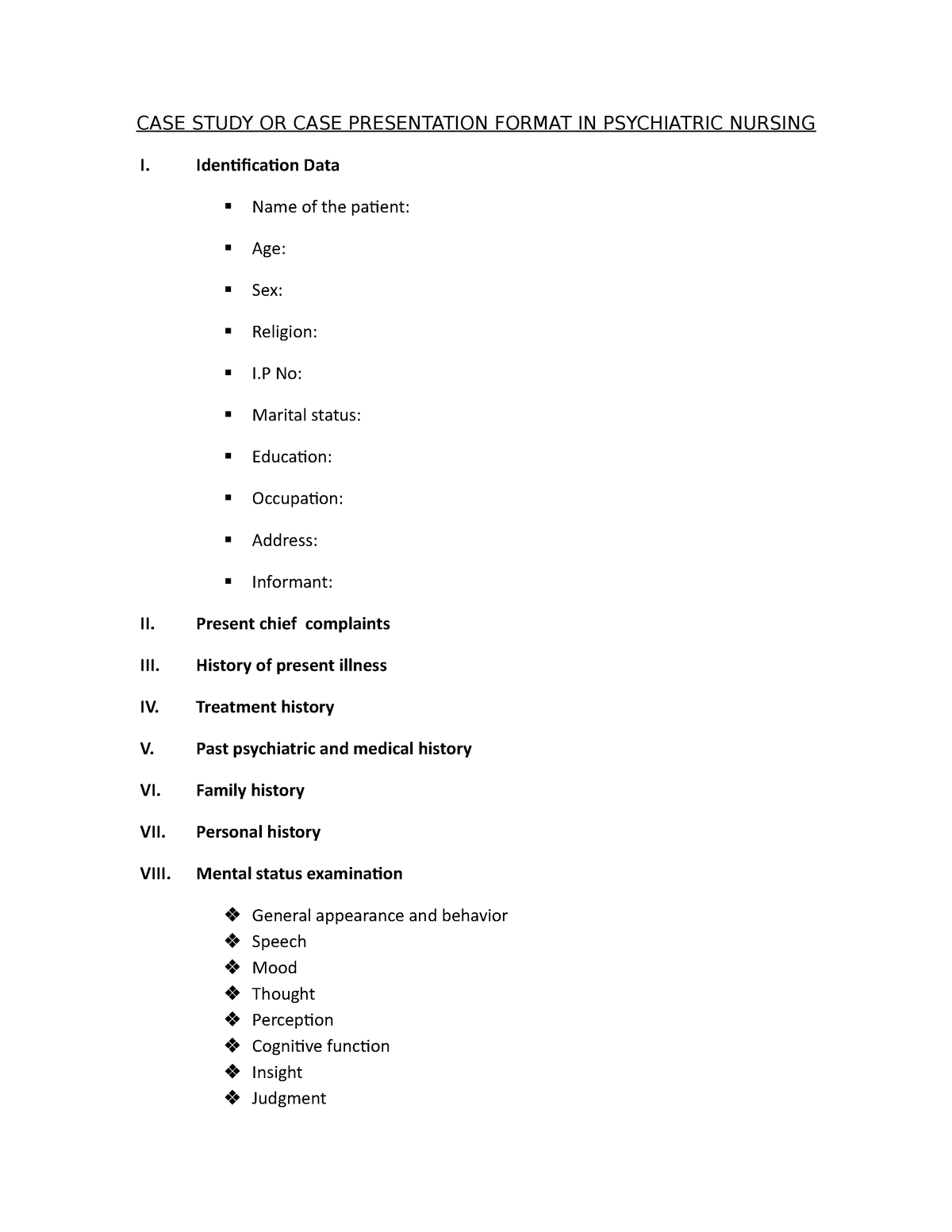 Case Study Or Case Presentation Format In Psychiatric Nursing Case