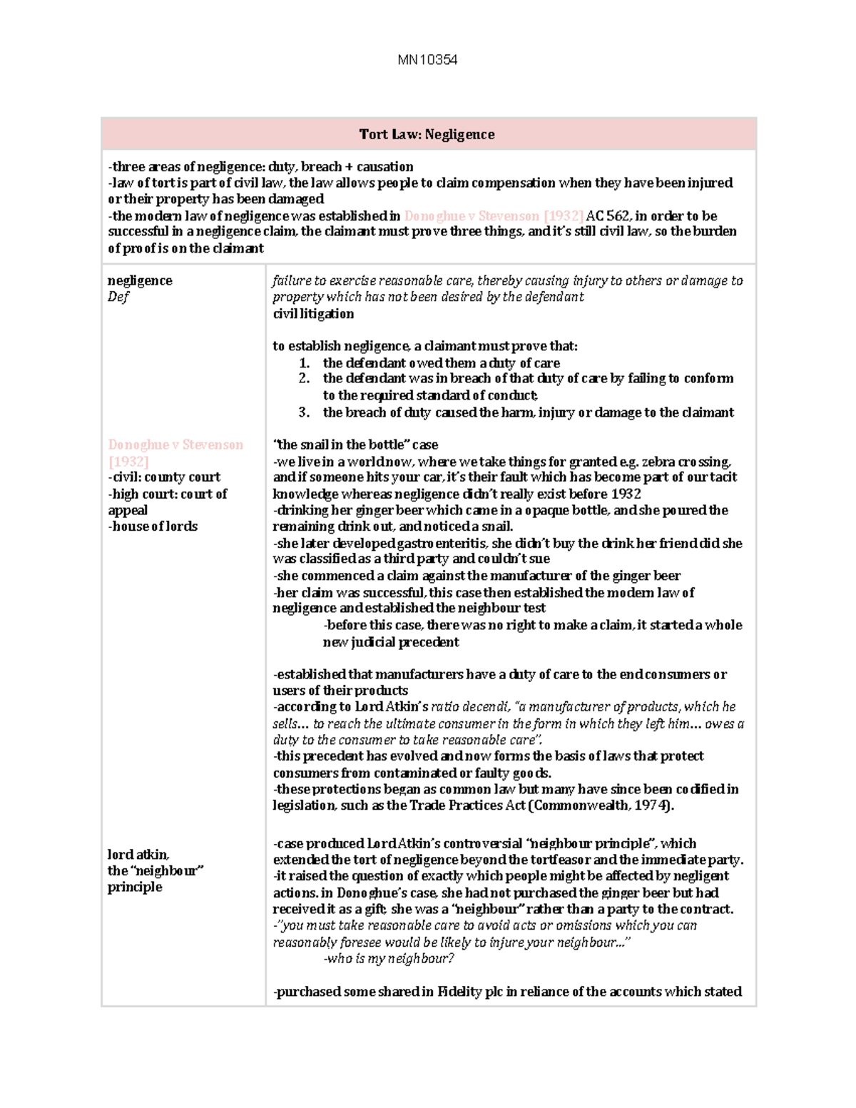 Tort Law Negligence Lecture Notes 7 8 Tort Law Negligence Three