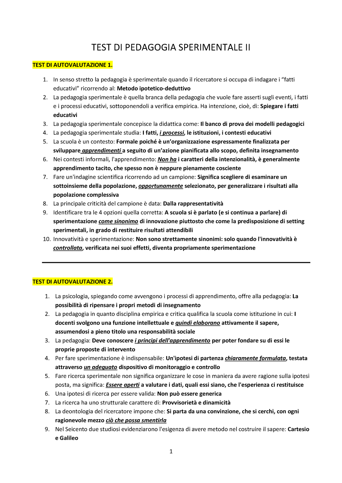 Test Autovalutazione Pedagogia Sperimentale Ii Test Di Pedagogia Hot