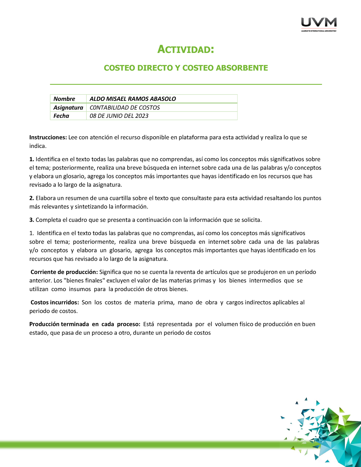 Cuadro Comparativo Act 8 Actividad Costeo Directo Y Costeo