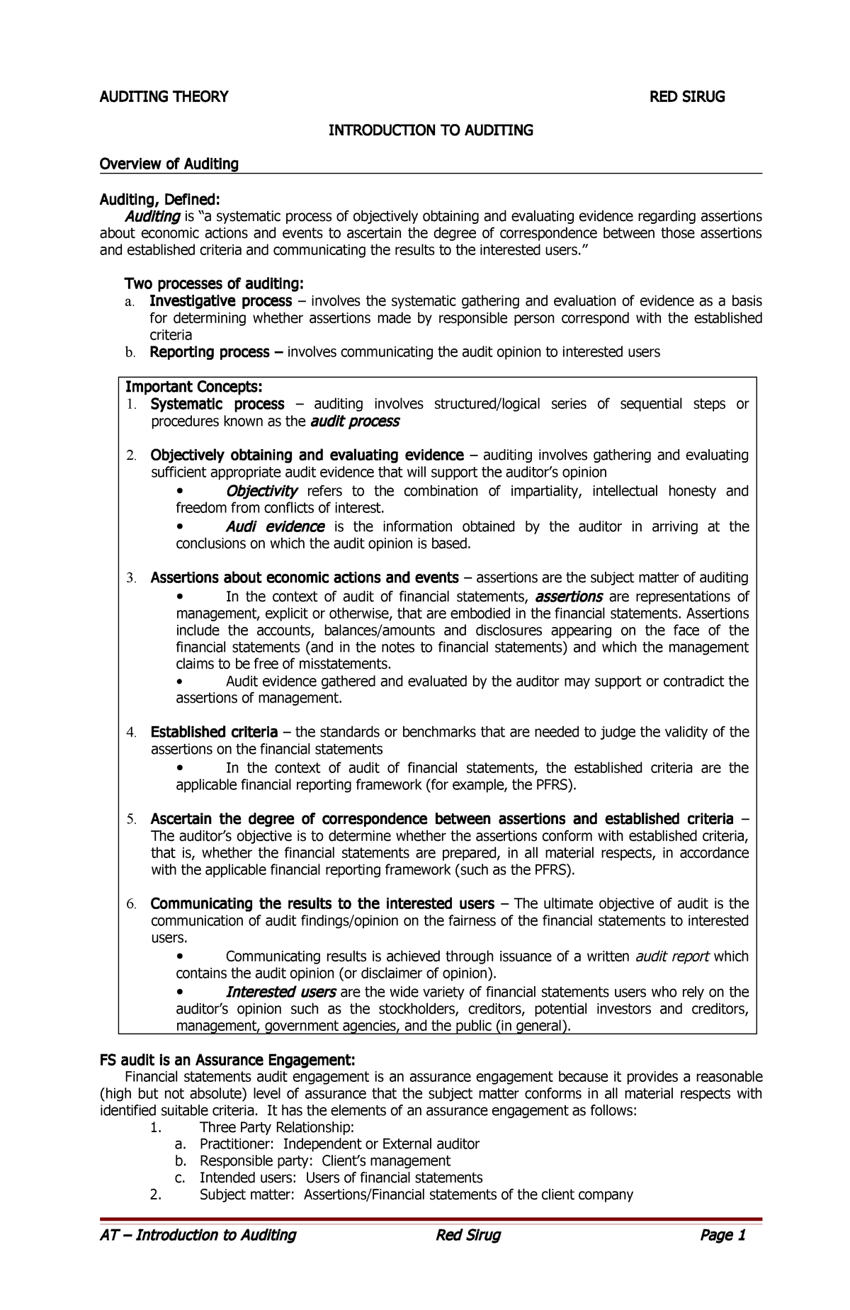 Intro Audit Auditing Theory Red Sirug Introduction To Auditing