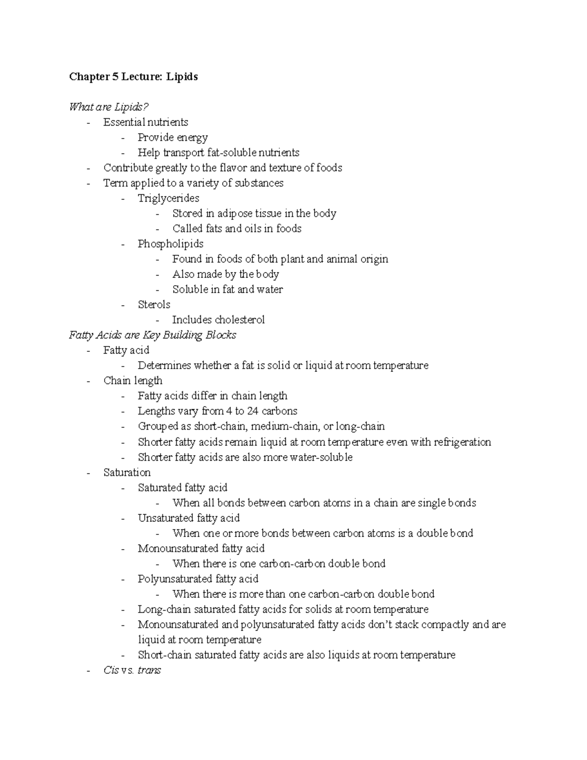 Chemistry Chapter 5 Lipids Chapter 5 Lecture Lipids What Are Lipids