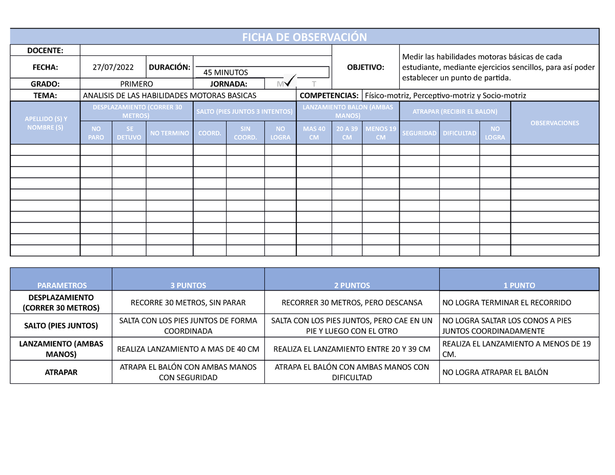 Ficha De Observación Ficha De ObservaciÓn Docente Objetivo Medir