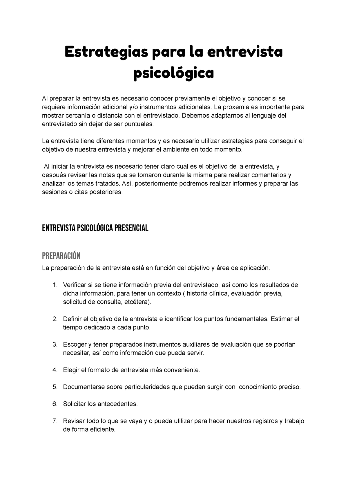 Estrategias Para La Entrevista Psicológica Estrategias Para La