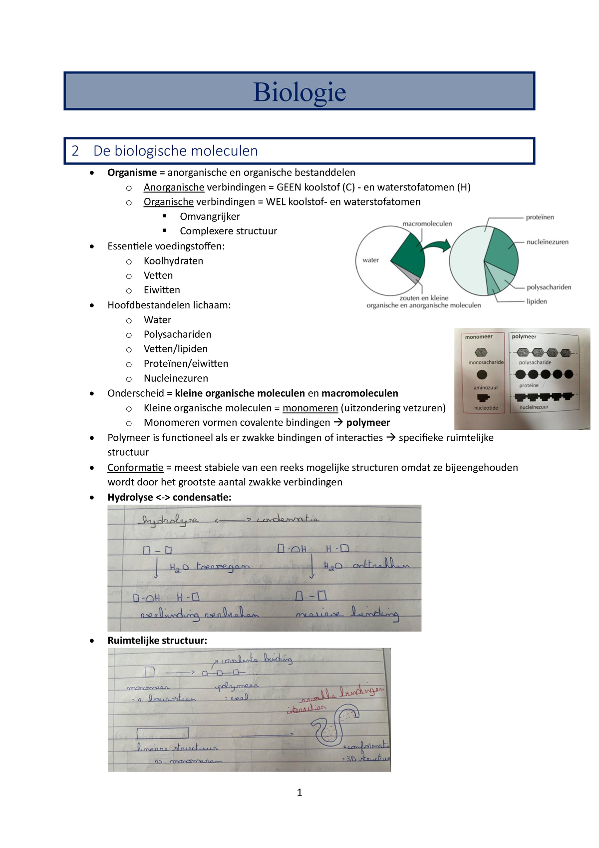 Biologie Deel 1 Deel 1 Biologie 2 De Biologische Moleculen