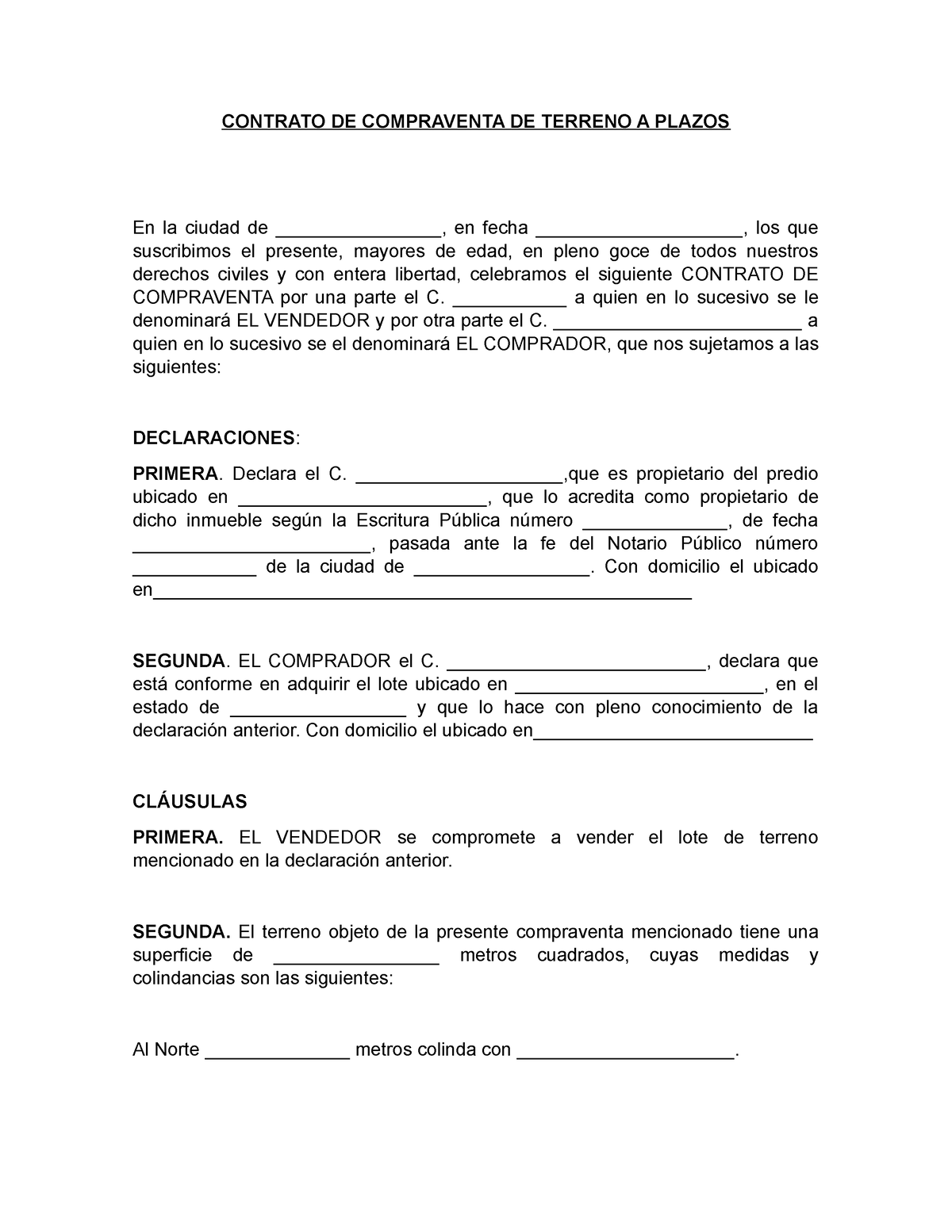 Contrato De Compraventa De Terreno A Plazos Contrato De Compraventa