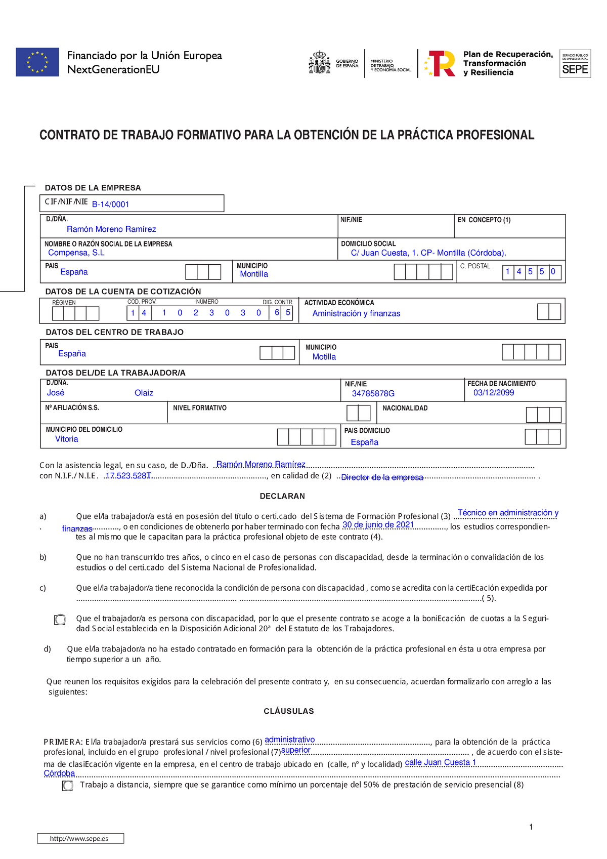 Contrato Formativo Para La Obtención De La Práctica Profesional