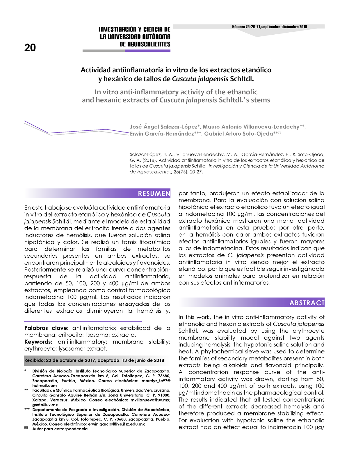 Dialnet Actividad Antiinflamatoria In Vitro De Los Extractos Etan