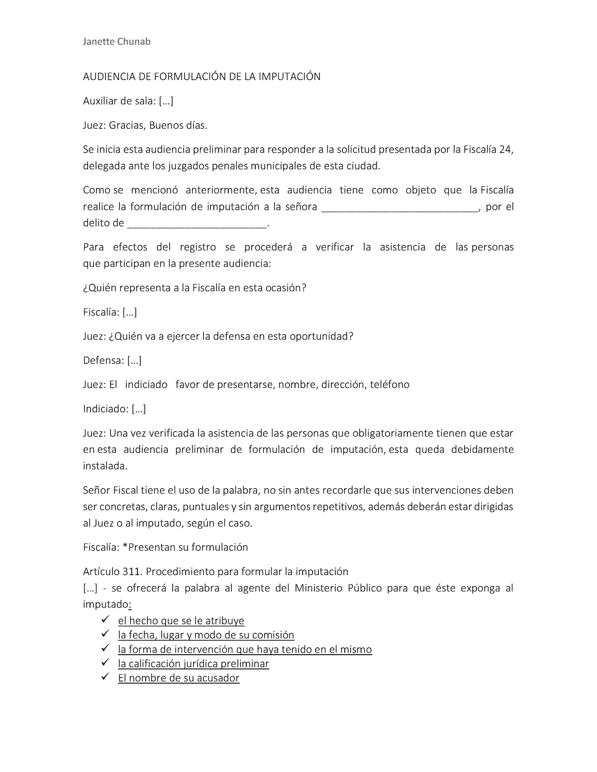 Formulación De La Imputación Janette Chunab Audiencia De Formulaci”n