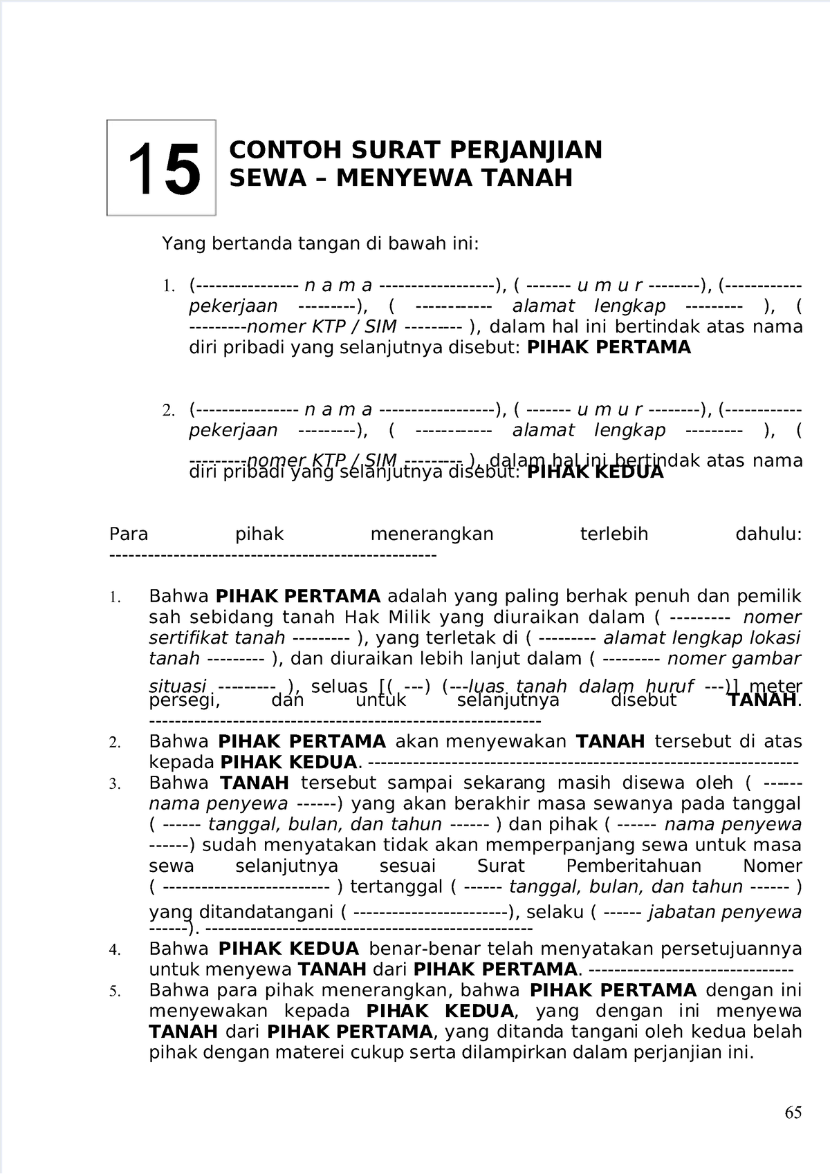 Perjanjian Sewa Menyewa Contoh Surat Perjanjian Sewa Menyewa Tanah