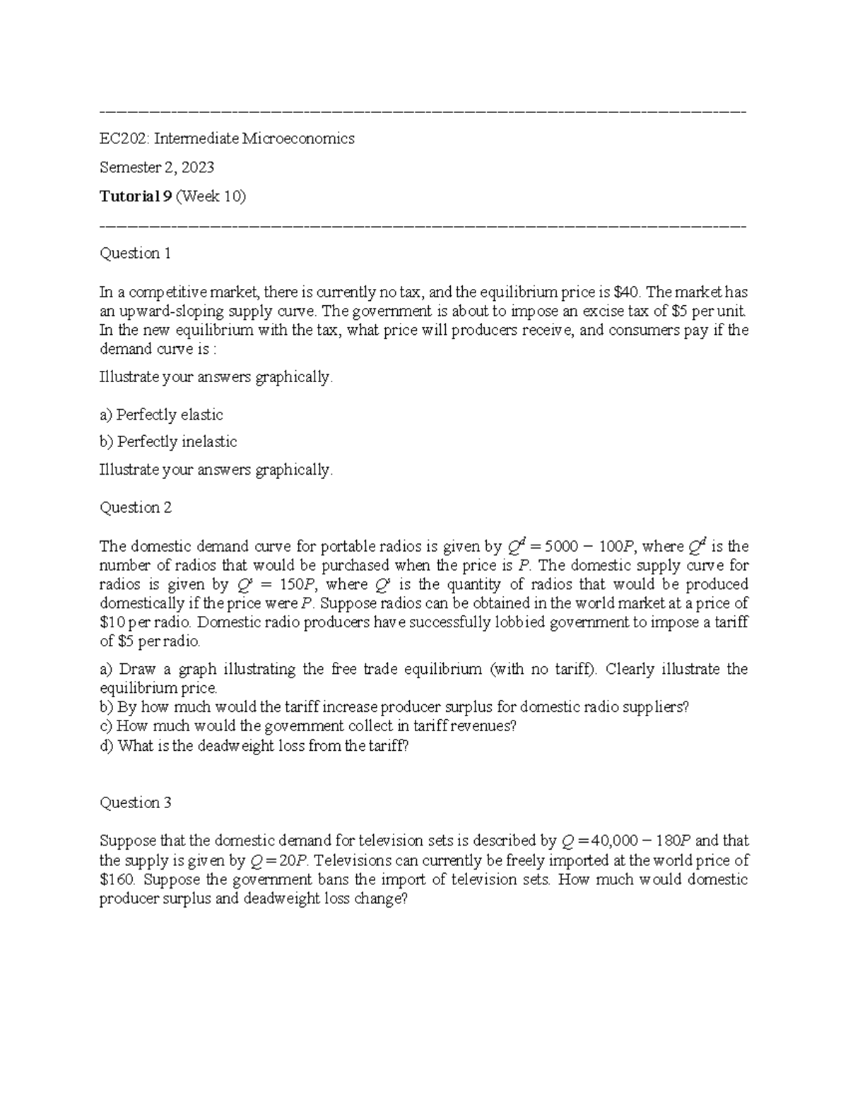 Tutorial 9 Provide Solution Please Ec202 Intermediate