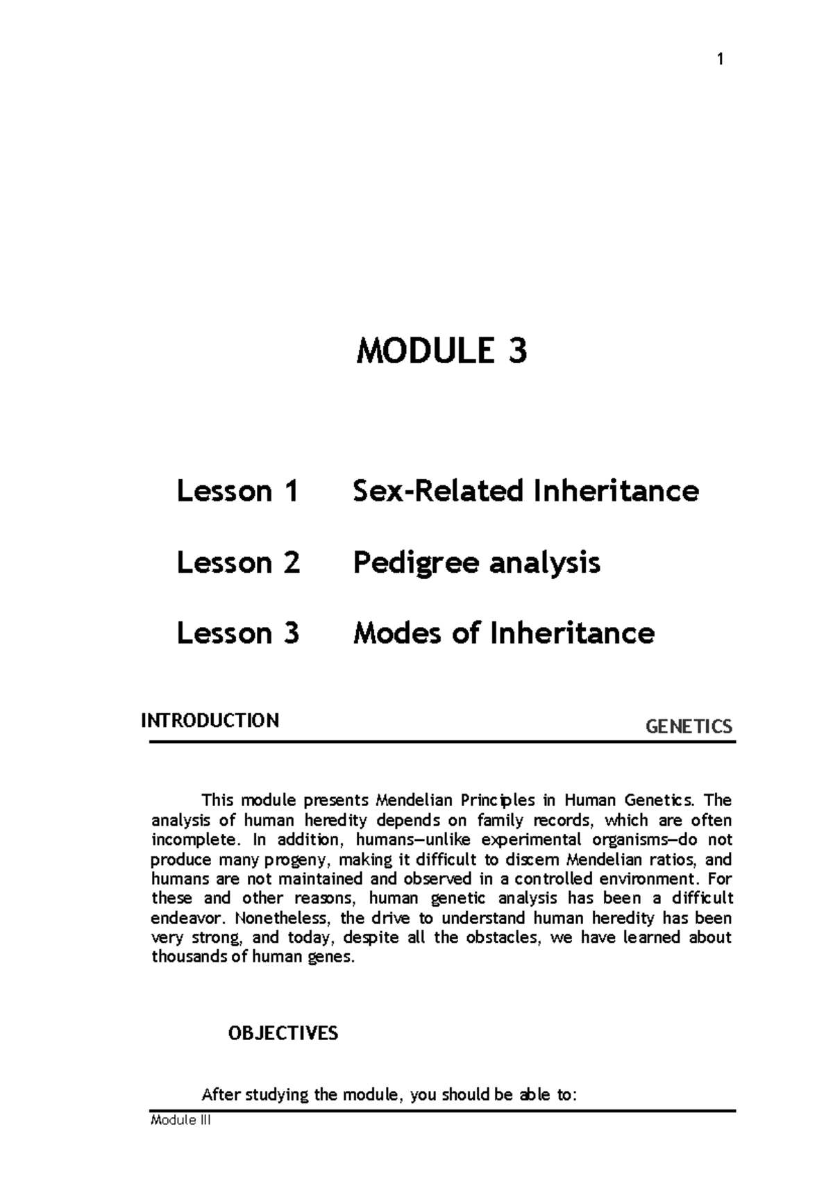 Lesson 1 Sex Related Inheritance 1 Module Iii Module 3 Lesson 1 Sex