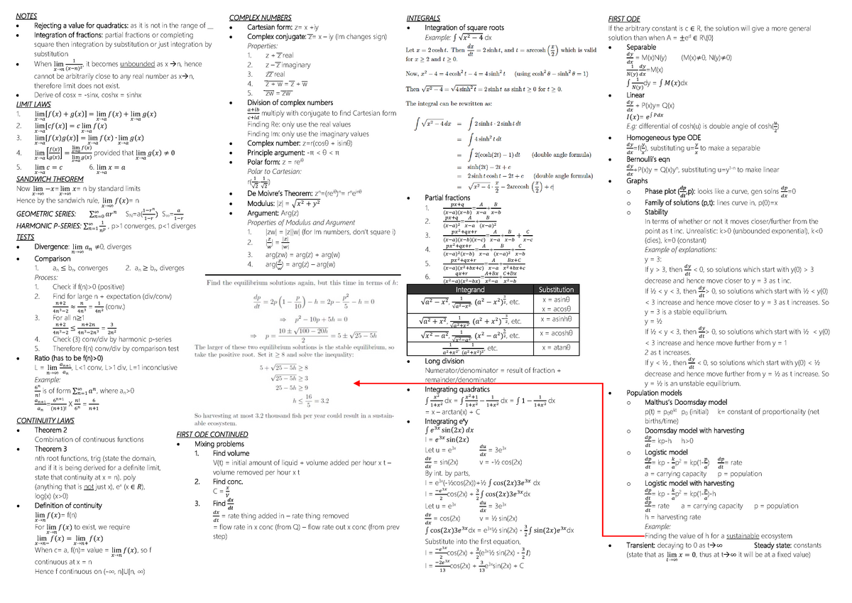 Calculus 2 Cheat Sheetsummary For Exams Notes Rejecting A Value For