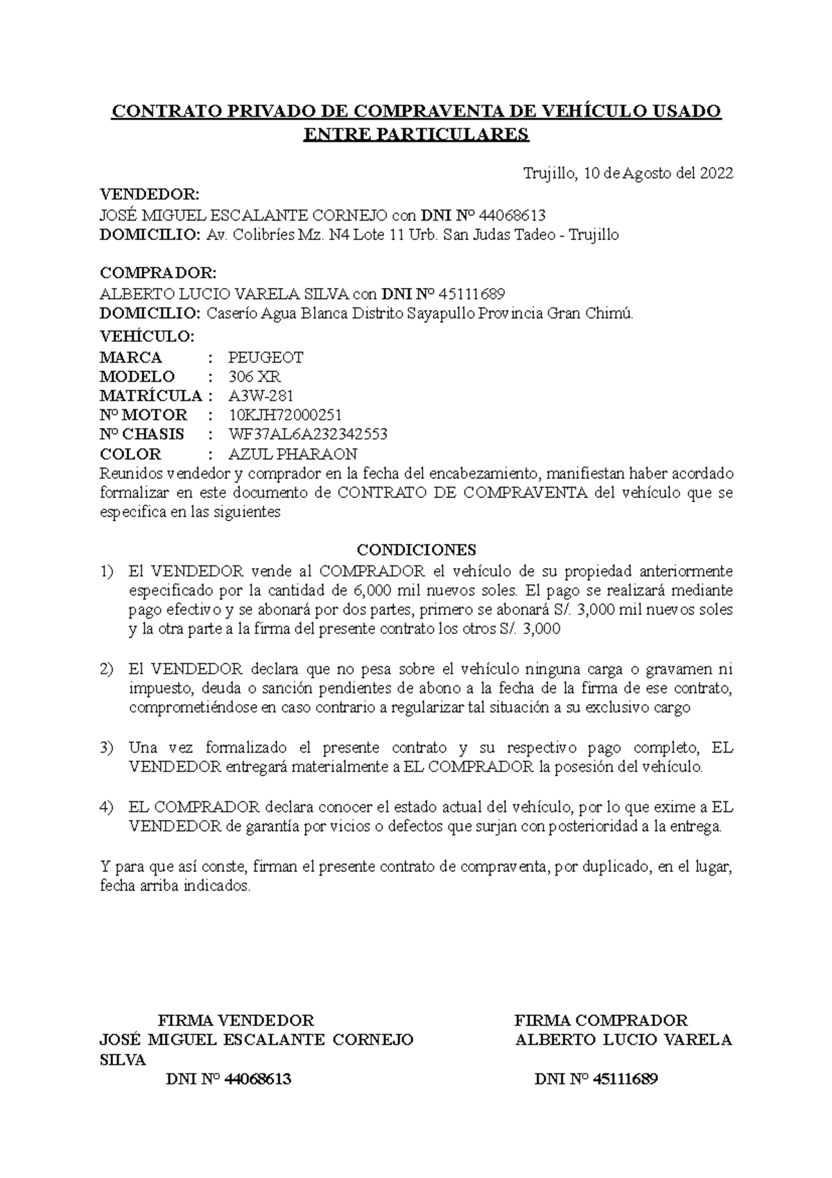 Contrato Privado De Compraventa Contrato Privado De Compraventa De