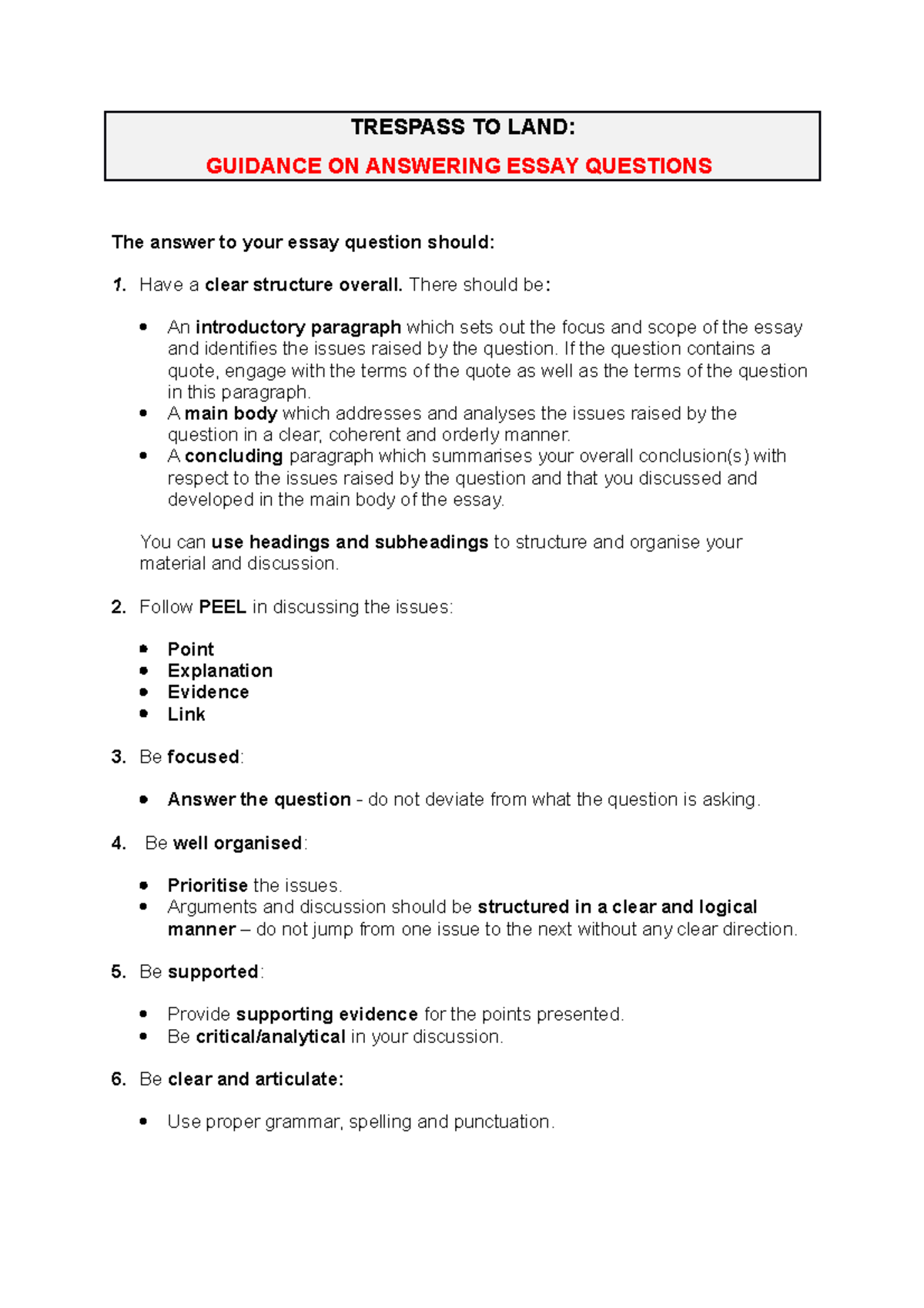 Revision Tort 2 Trespass To Land Guidance On Answering Essay