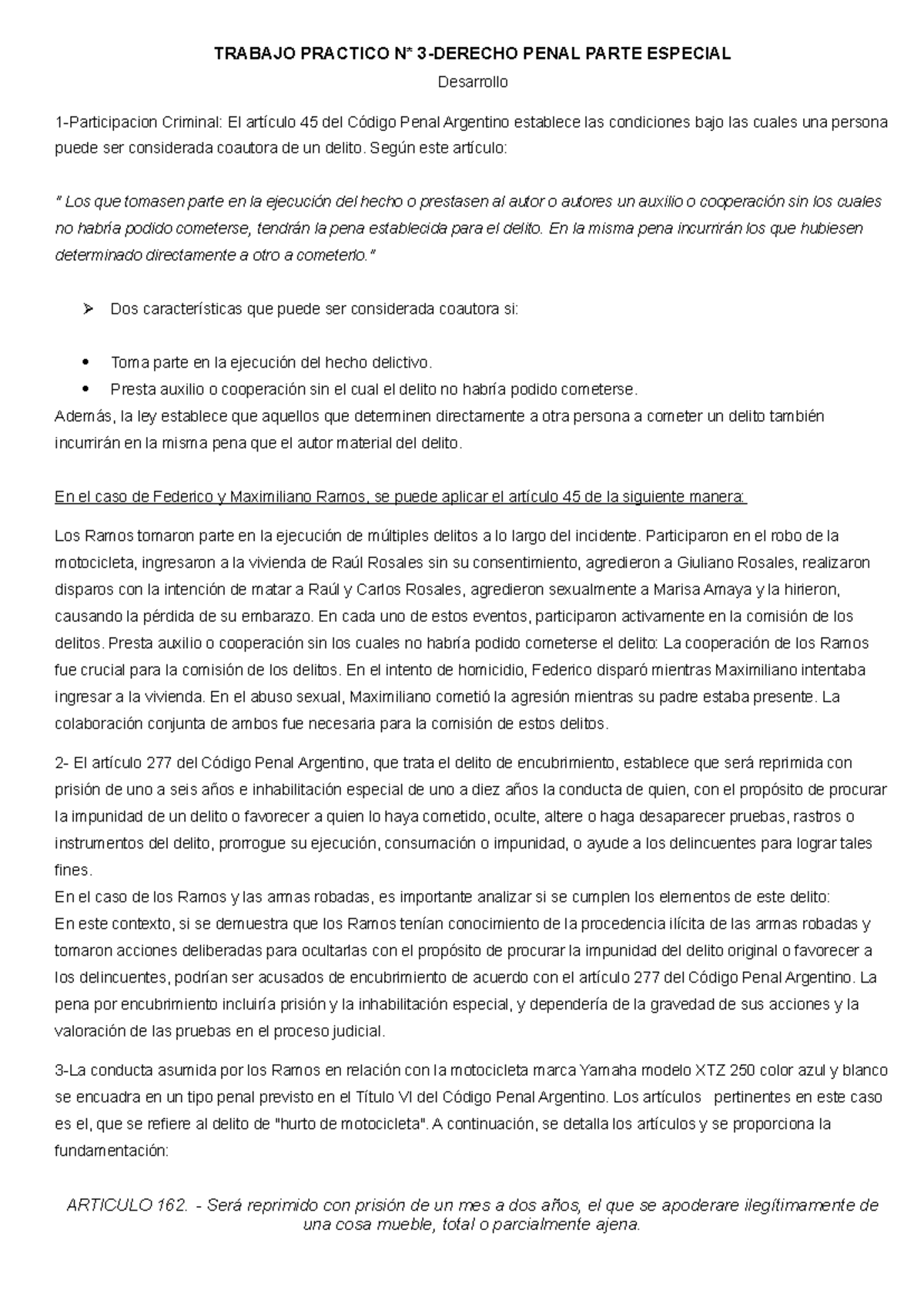 Tp3 Derecho Penal Parte Especial Trabajo Practico N 3 Derecho Penal