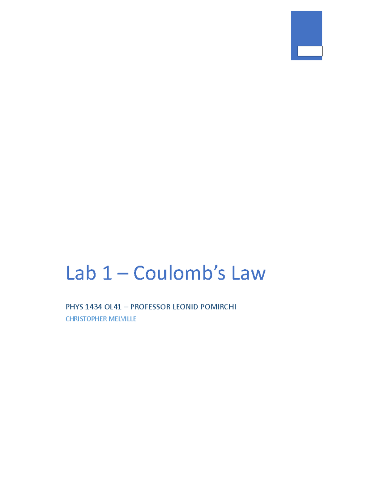 Lab 1 Coulombs Law Lab 1 Coulombs Law Phys 1434 Ol41