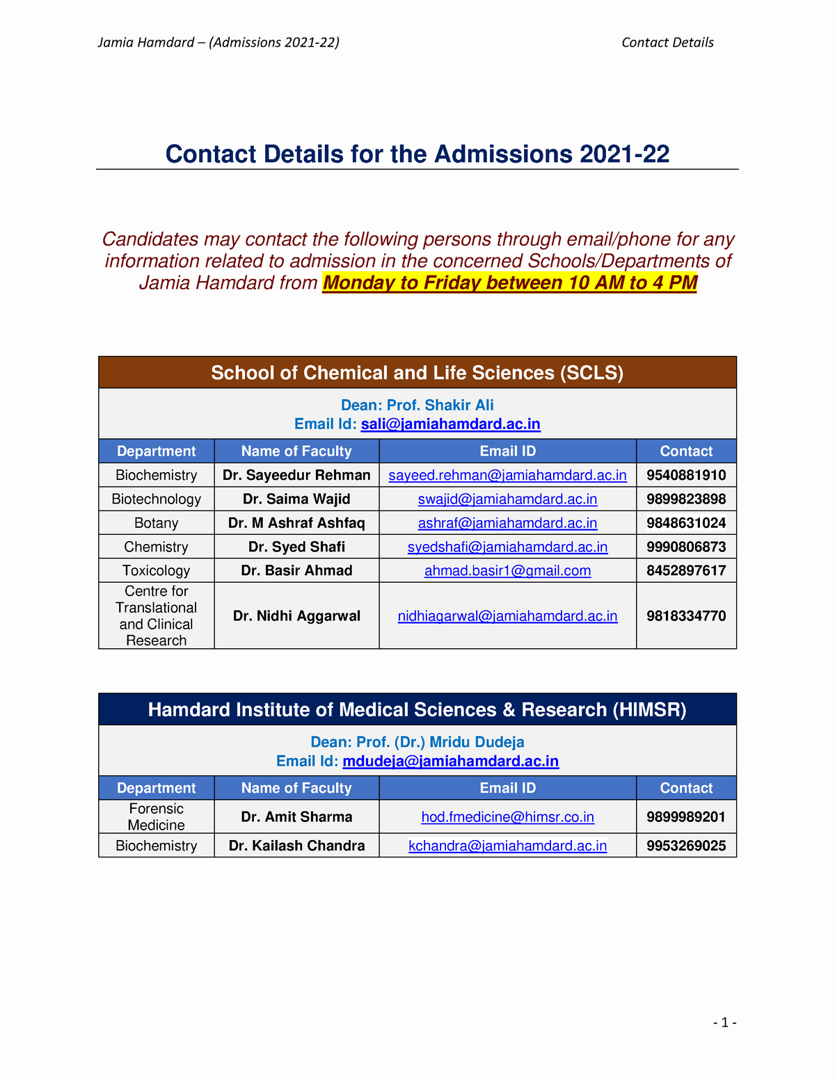 Contact Details Jamia Hamdard Contact Details For The Admissions 2021