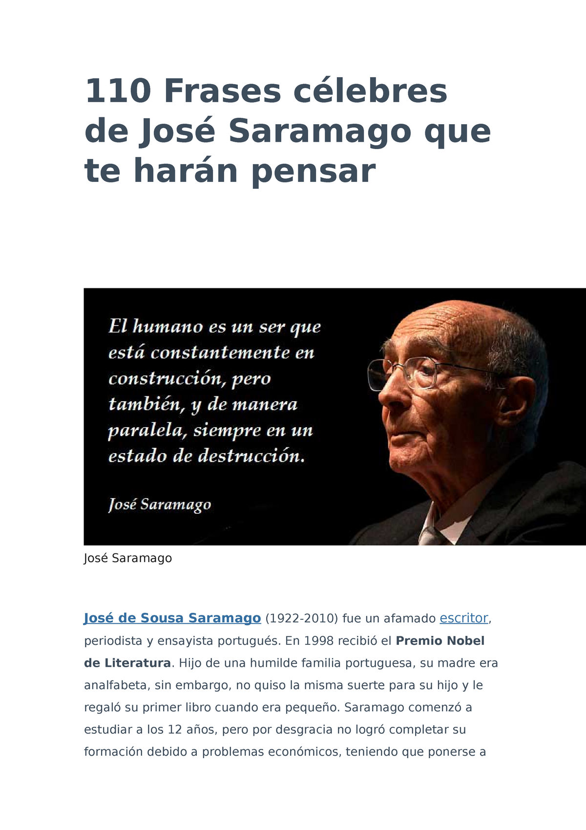 110 Frases Célebres De José Saramago Que Te Harán Pensar 110 Frases