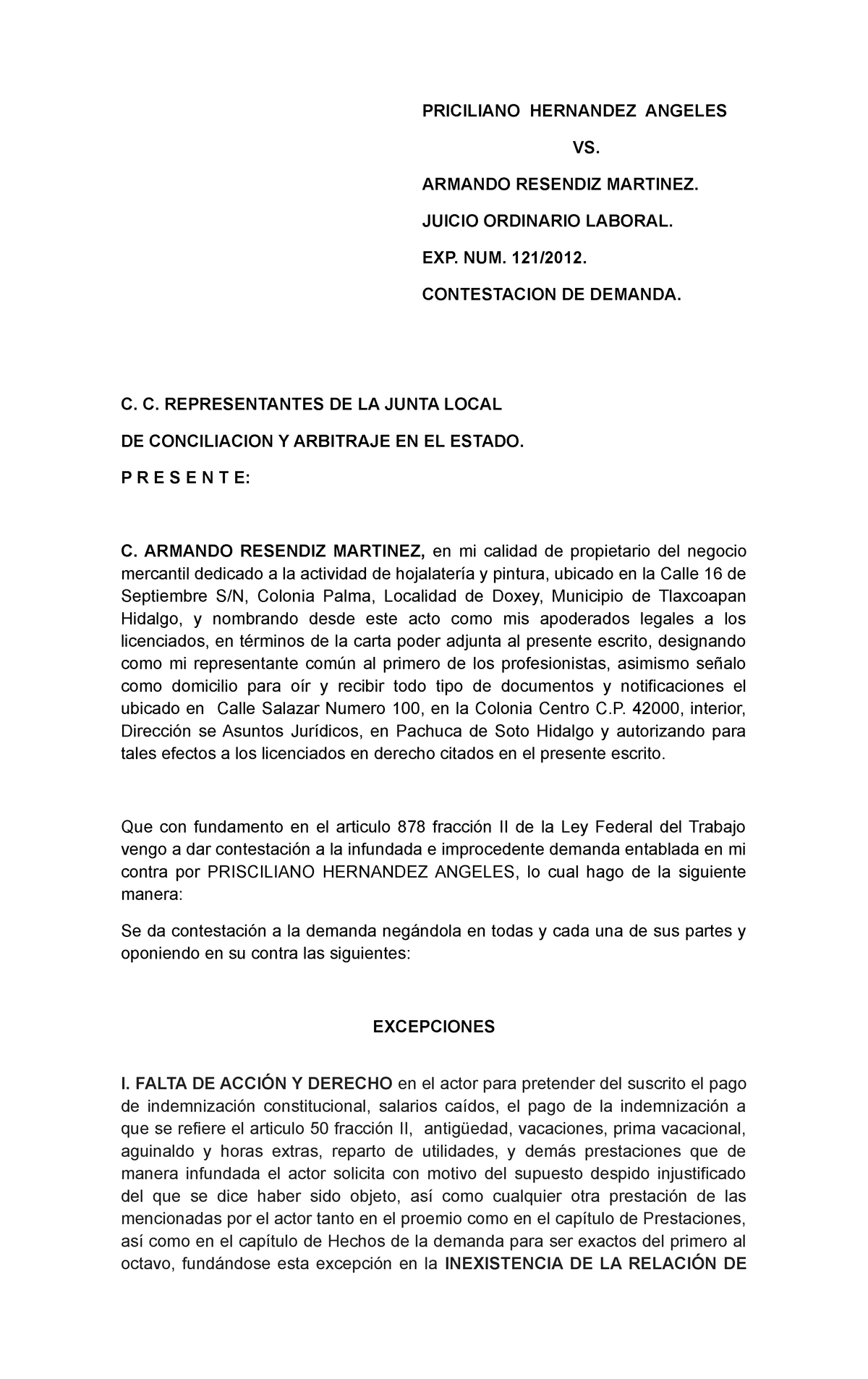 Ejemplo De Solicitud De Demanda Laboral Derechomexica