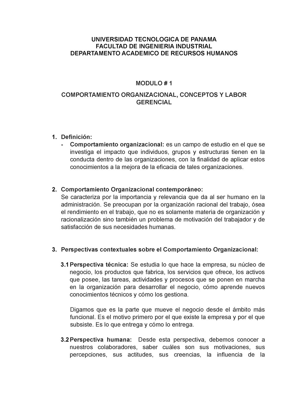 Modulo I Comportamiento Organizacional Primer Semestre Universidad