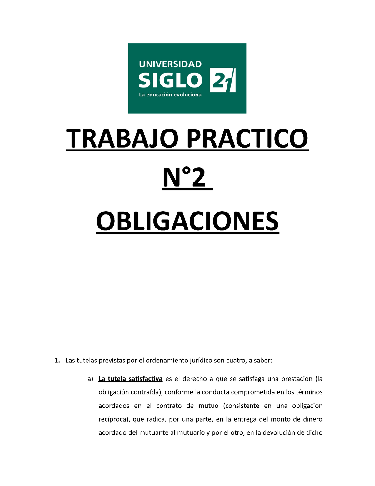 Tpn2 Obligaciones Trabajo Practico N° Obligaciones Las Tutelas