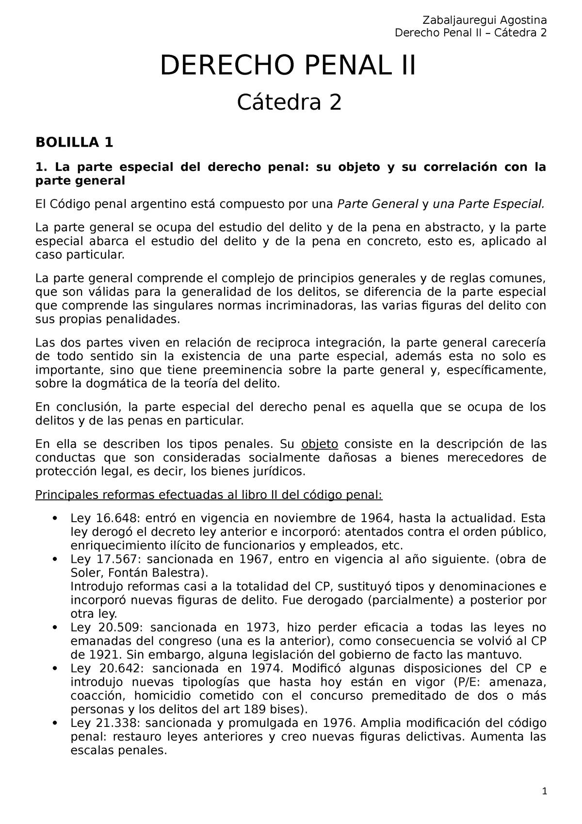 Derecho Penal 2 Primer Parcial Derecho Penal Ii Cátedra 2 Bolilla 1