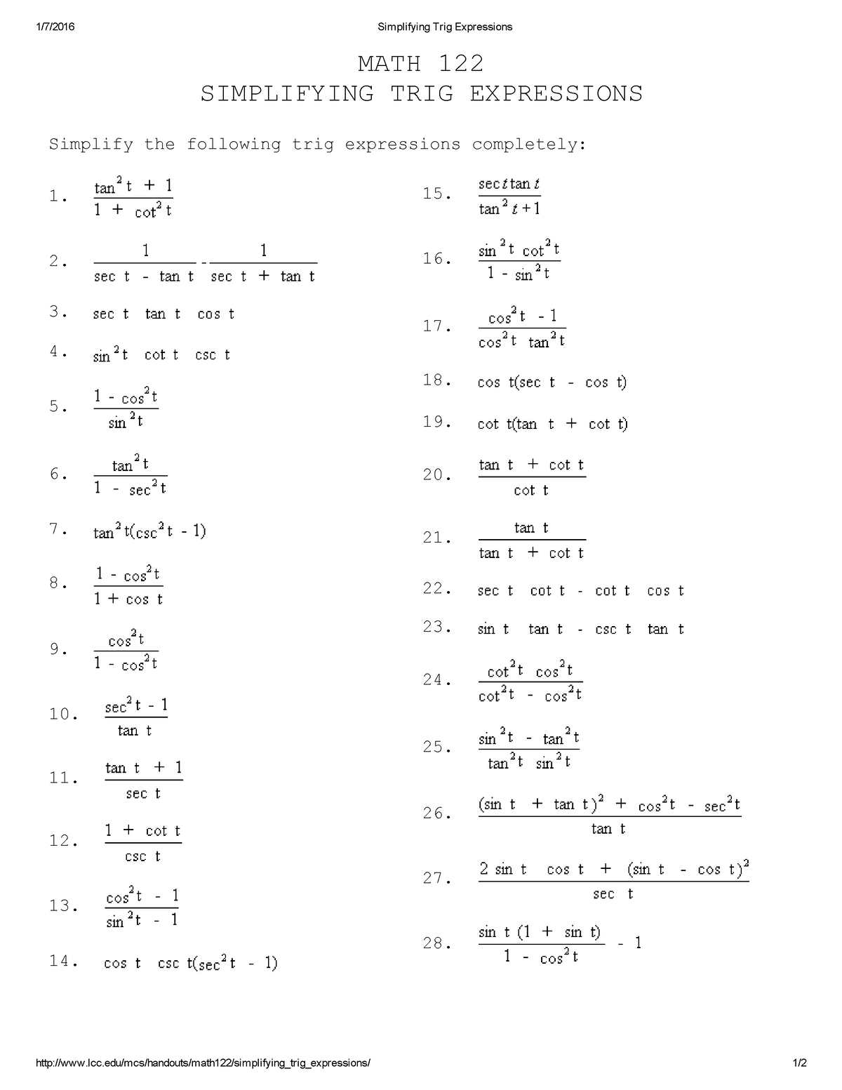 Simplifying Trig Expressions 172016 Simplifying Trig Expressions