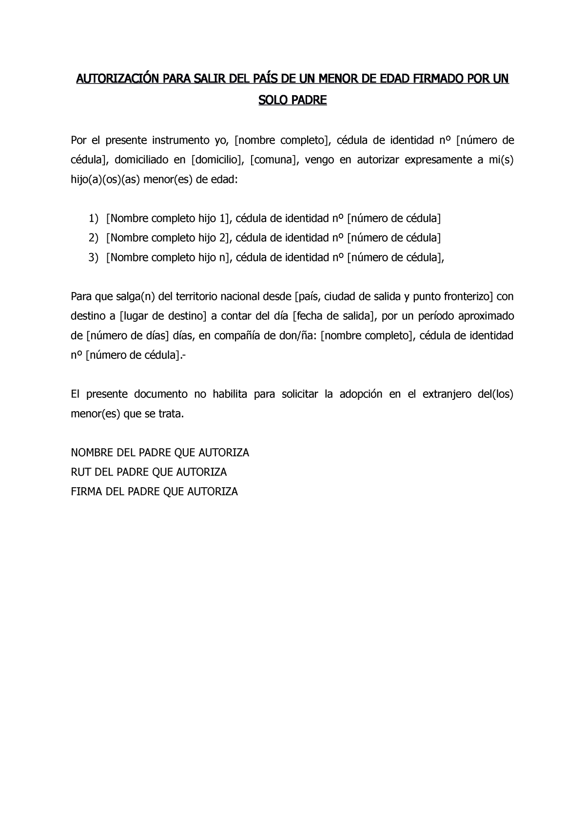 Modelo De Autorizacion Judicial Para Salir Del Pais Menor De Edad