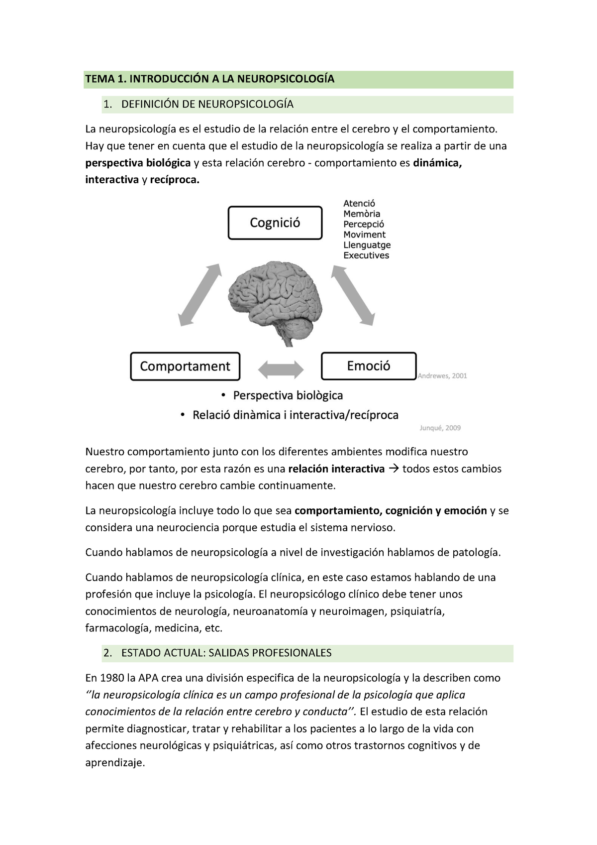 Temario Completo Tema 1 IntroducciÓn A La NeuropsicologÍa 1