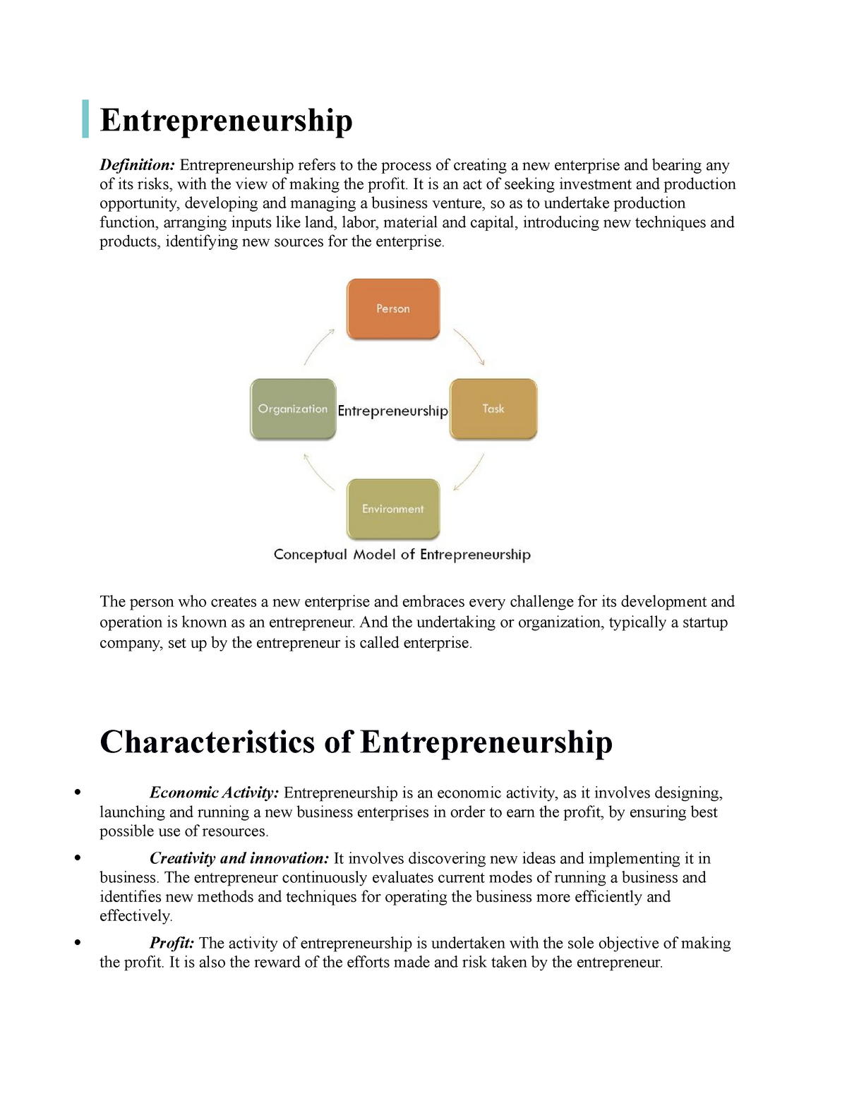 Entrepreneurship Reading 123 Entrepreneurship Definition