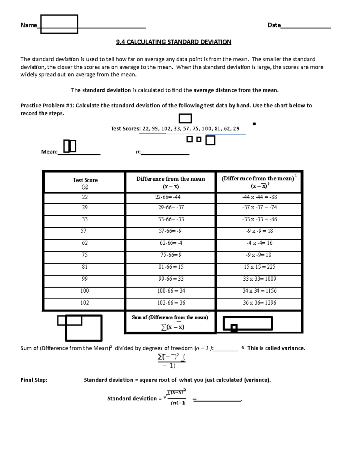 Standard Deviation Practice Worksheet Auto Recovered Name Date 9