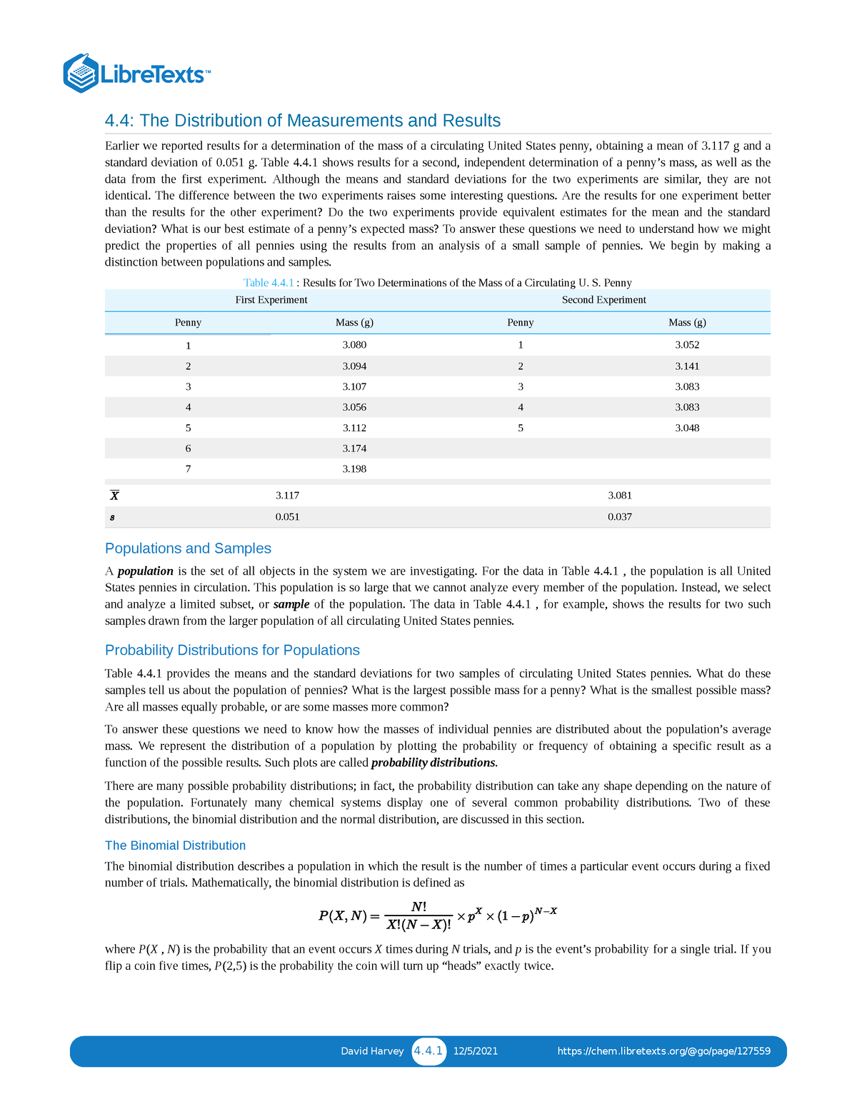 Ref4 Lecture Notes For Analytical Chemistry 4 The Distribution Of